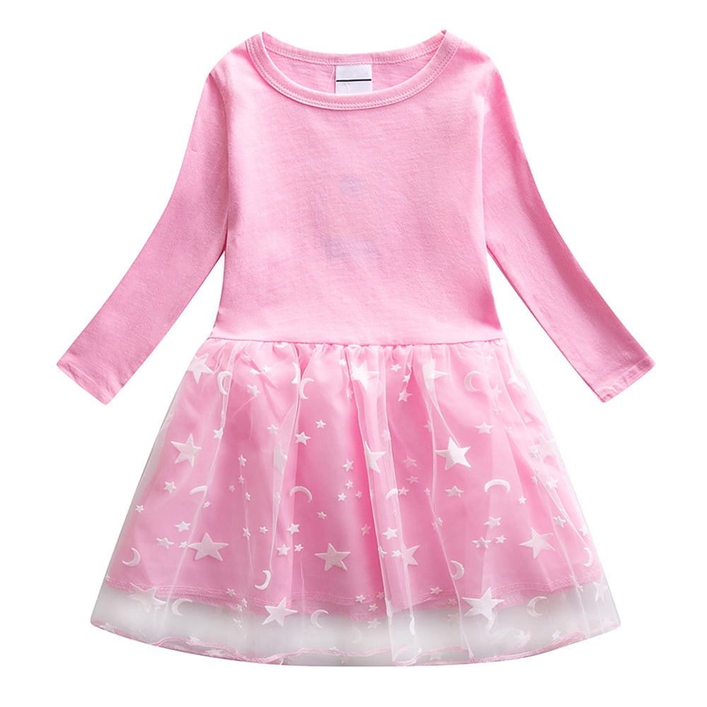 WOLLED Little Girls Dresses Soft Long-Sleeved Solid Color Dresses ...