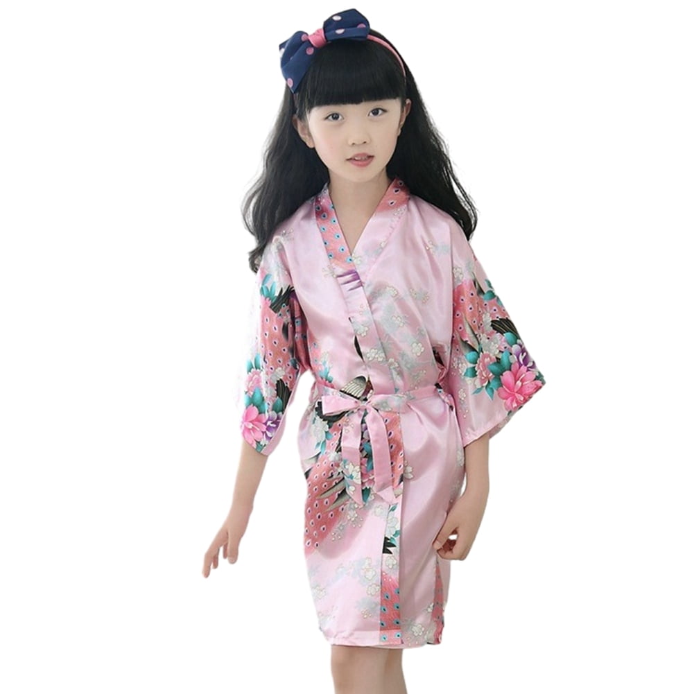 WOLLED Little Girls Stain Nightgown for Kids Floral Silk Pajamas ...