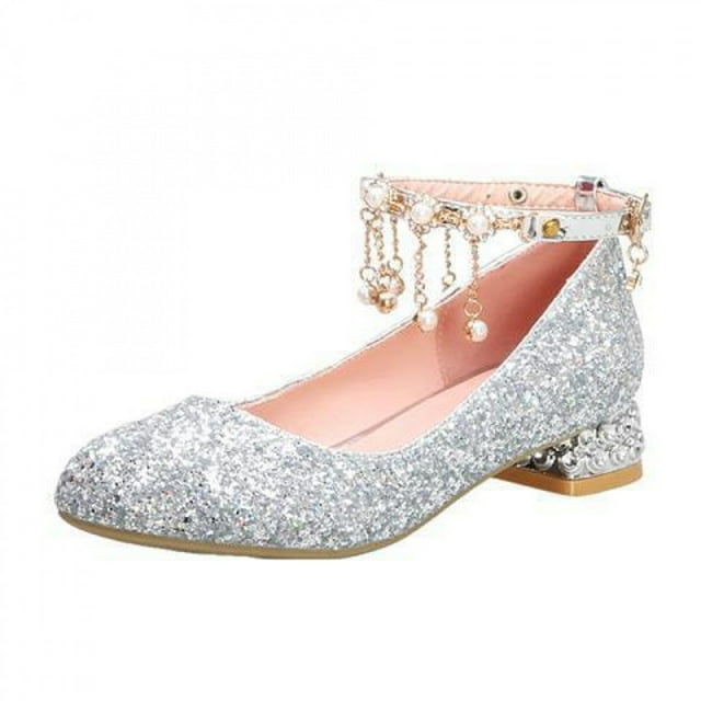 WOLLED Little Kids Girls Dress Pumps Shoes Glitter Sequins Princess Low Heels Mary Jane Party ...