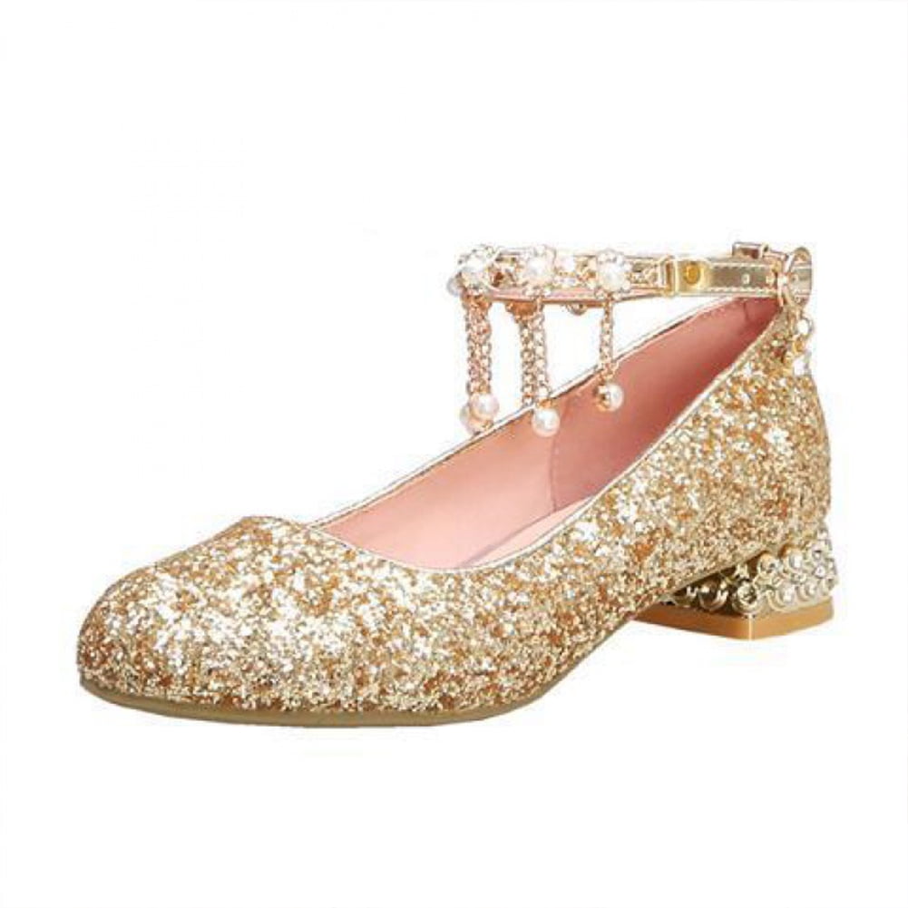 WOLLED Little Kids Girls Dress Pumps Shoes Glitter Sequins Princess Low Heels Mary Jane Party ...