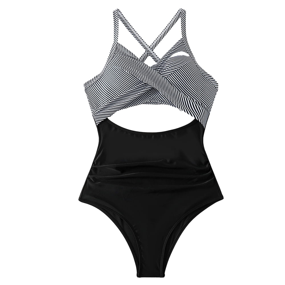 WOLLED One Piece Swimwear for Women,Super Pretty Color Blocking Halter ...