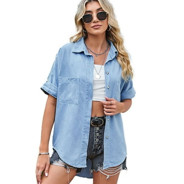 Unique Bargains Women's Plus Denim Causal Button Down Sleeveless Vest ...