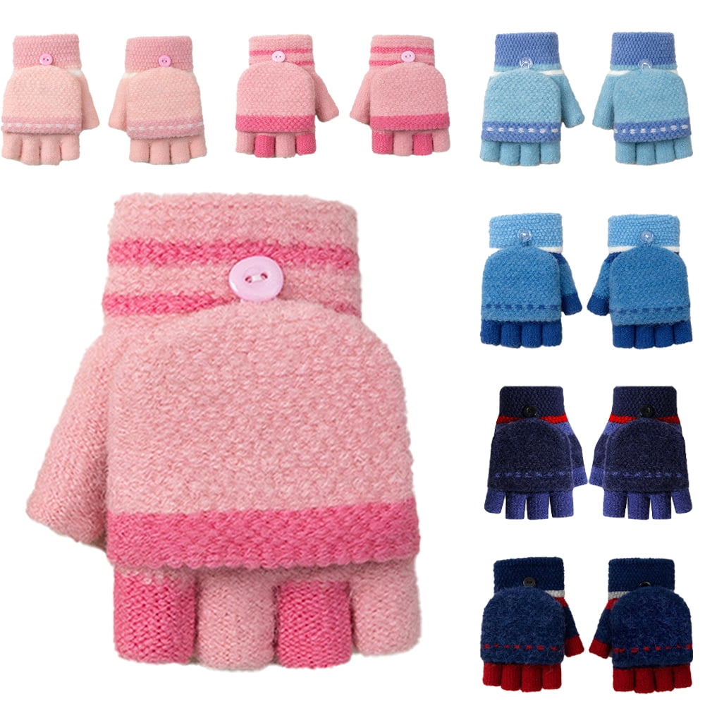 WOLLED Thickening Cold Gloves for Kids 7-9Y Boys Girls Winter Knitted ...