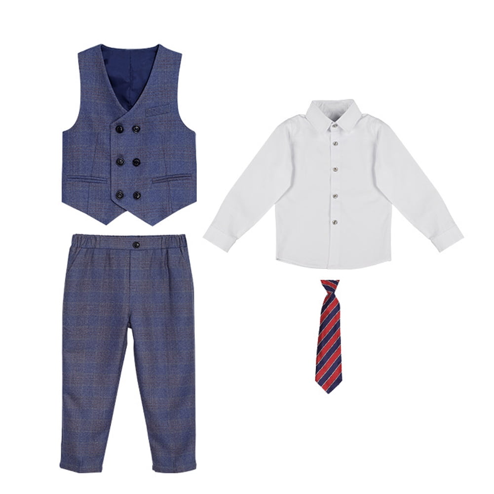 WOLLED Toddler Kids Boys Gentleman Suit Set, 4PCS Outfits Vest & Pants ...