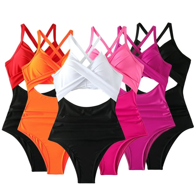 WOLLED Womens One Piece Swimsuit Strappy Cross Monokini Bikini Quick ...