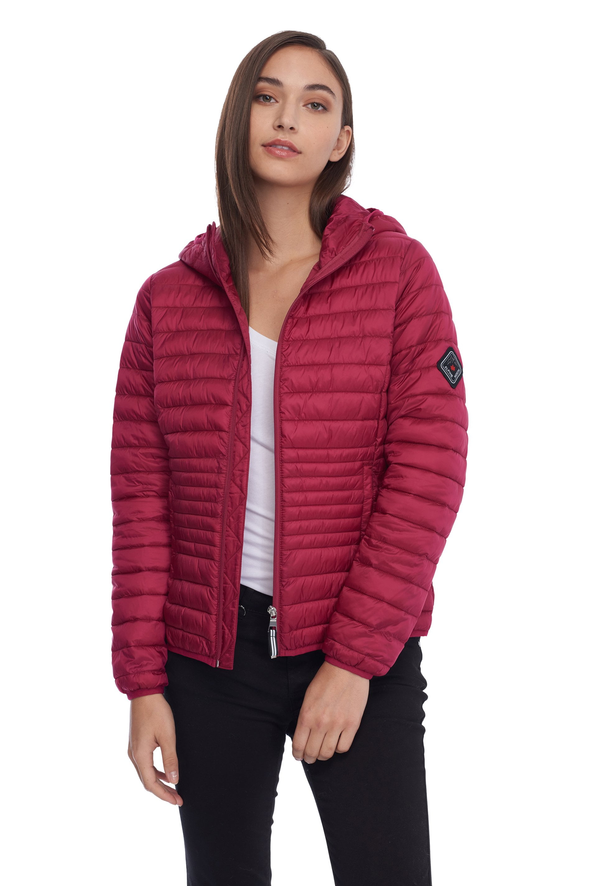 WOMEN'S VEGAN DOWN LIGHTWEIGHT PACKABLE PUFFER, RASPBERRY - Walmart.com