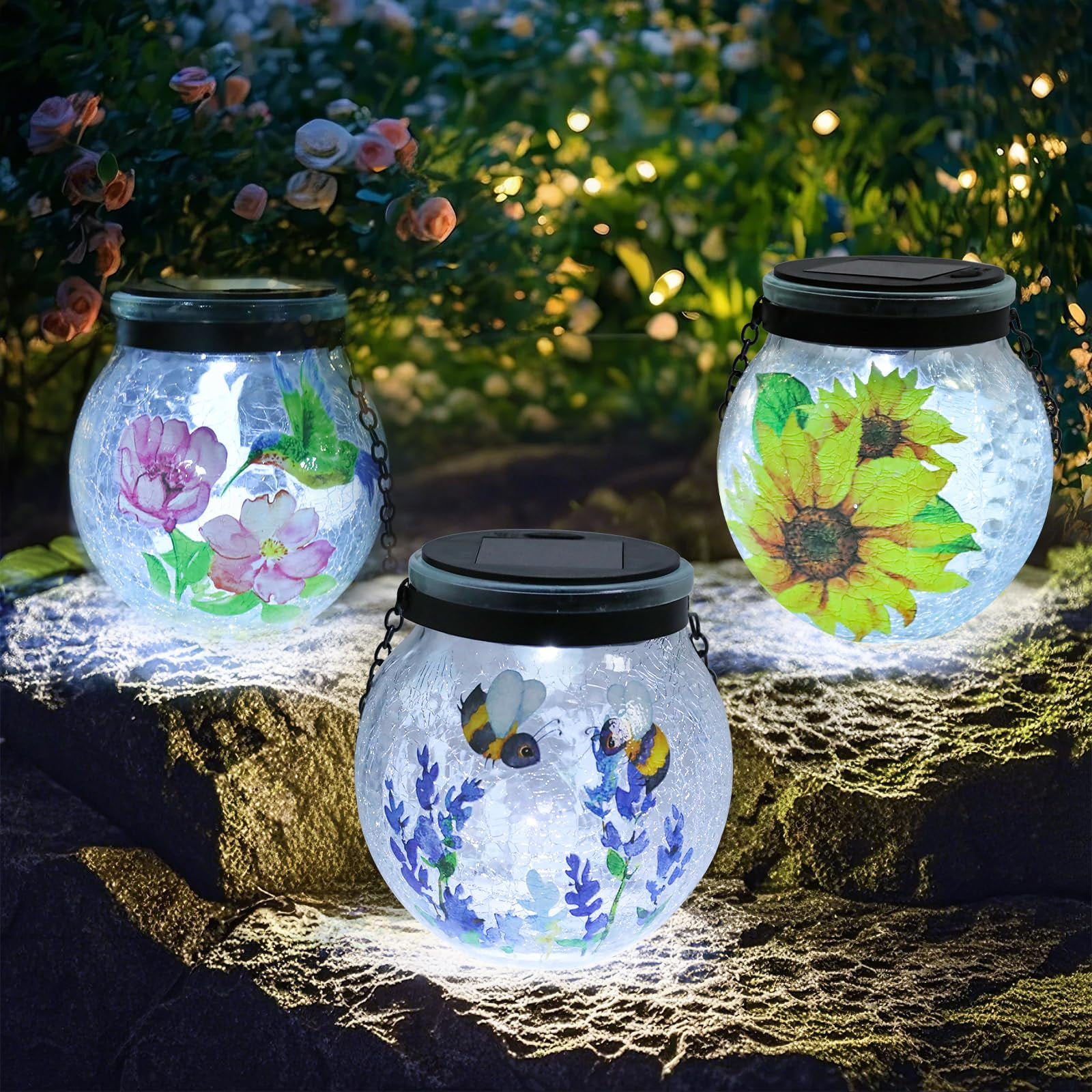 WONDER GARDEN Solar Lanterns Outdoor Waterproof, 3 Pack Solar Lights ...