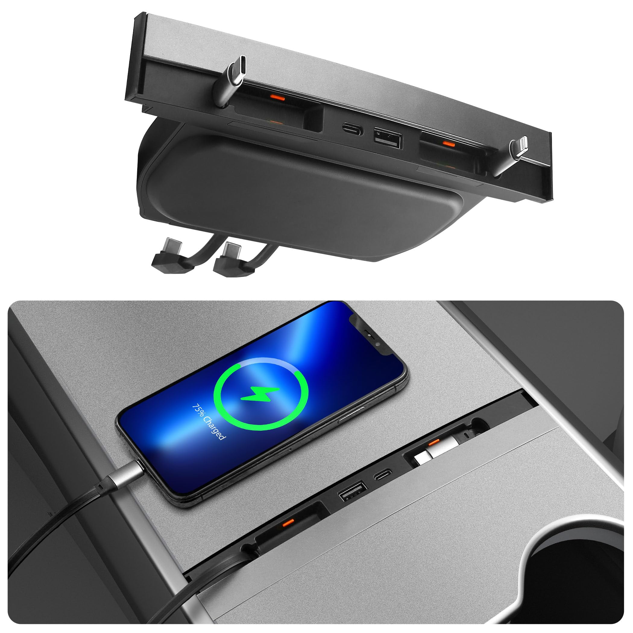 WONDER POINT Center Console USB Hub for Tesla Model 3/Y 2021 2022 2023 ...