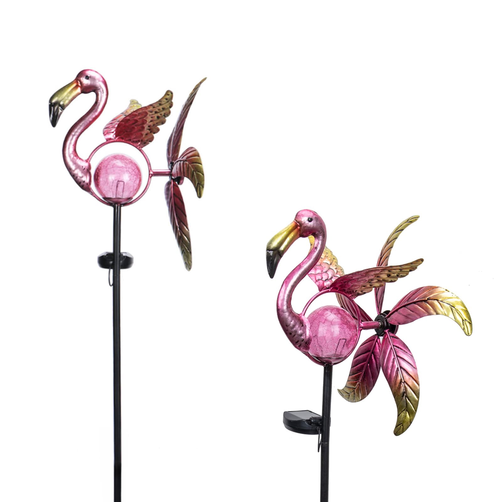 WONDER garden Flamingo Wind Spinner Solar Garden Stake Lights - Cracked ...