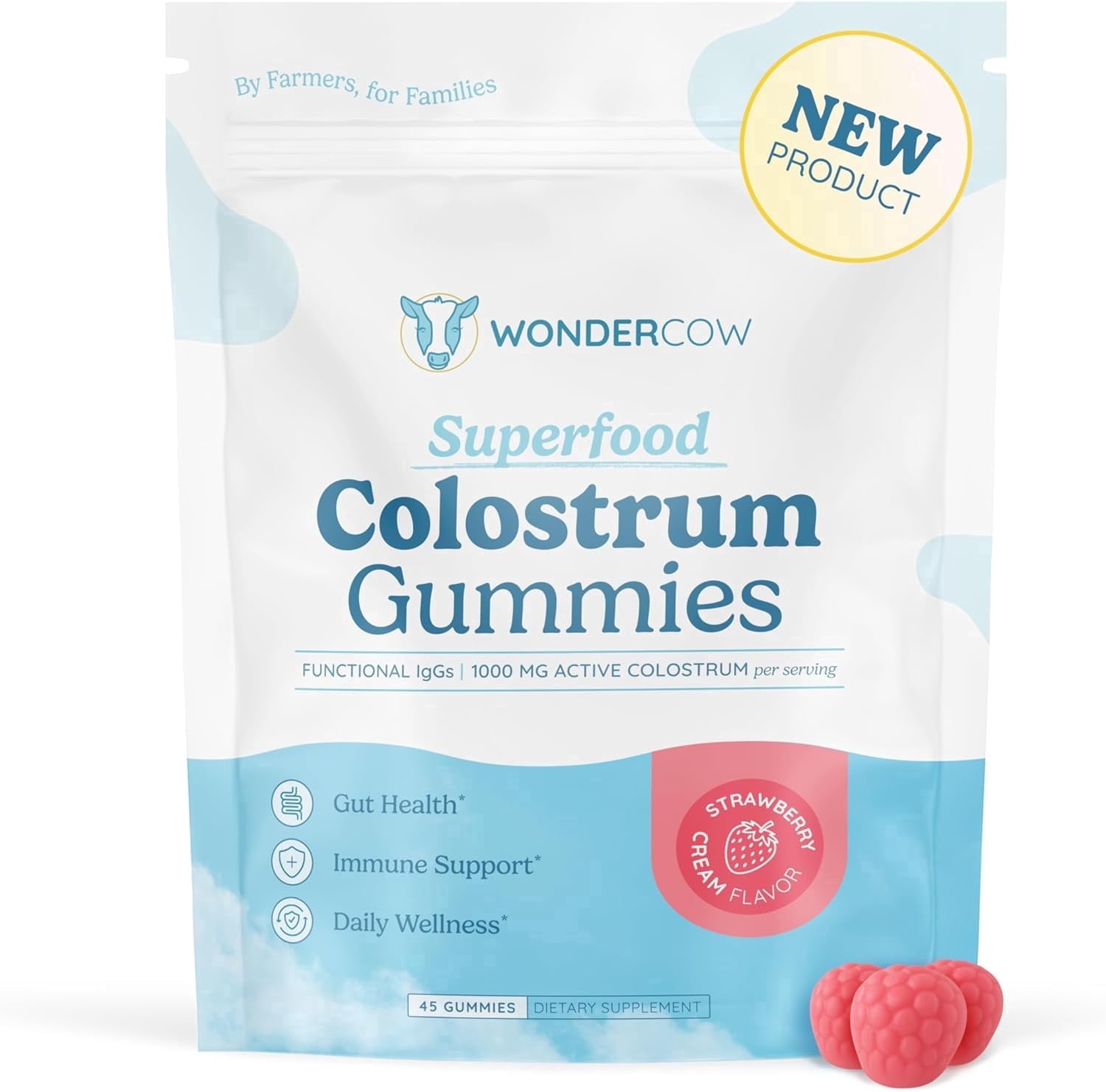 WONDERCOW Colostrum Gummies, Whole Bovine Colostrum Supplement, 1000mg ...