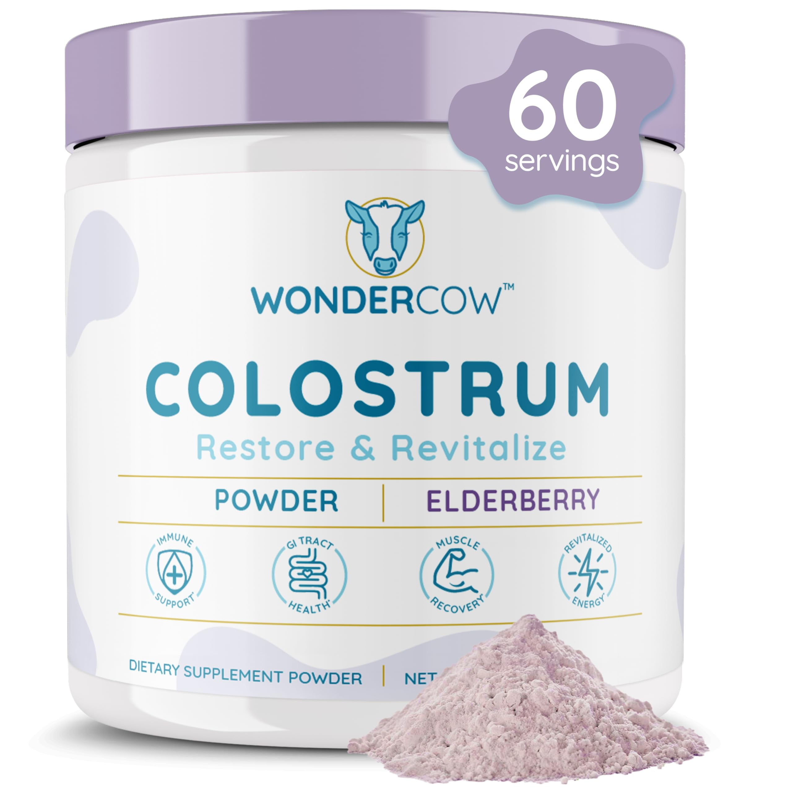 WonderCow Colostrum Supplement Powder, 60 Servings, Natural Bovine ...