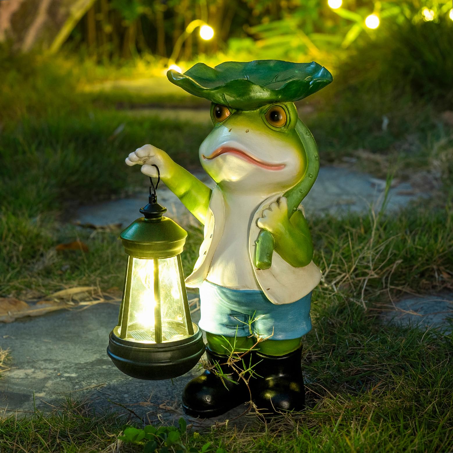 WONDHOME Solar Frog EC36 Statues Outdoor Garden Decor with LED Lantern ...