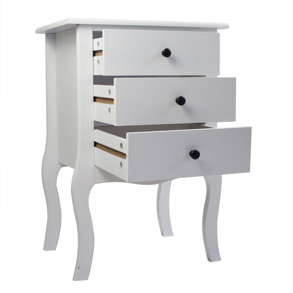 WONISOLI European Bedside Table-Three Pumps White 3-Tiers Side Table ...
