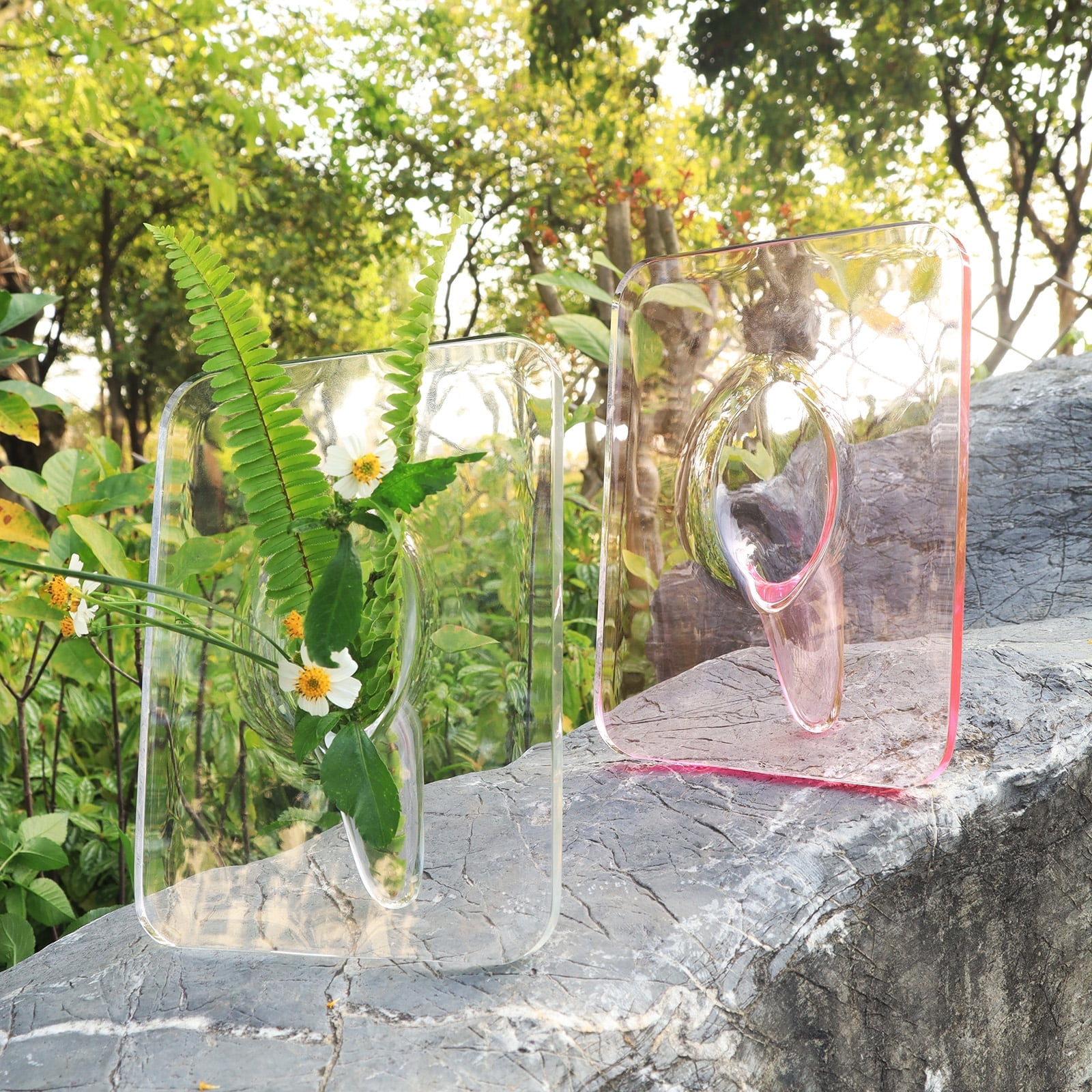 WONIU 2 Pack Acrylic Frame Vase, Clear Photo Flower Vase, Aesthetic ...