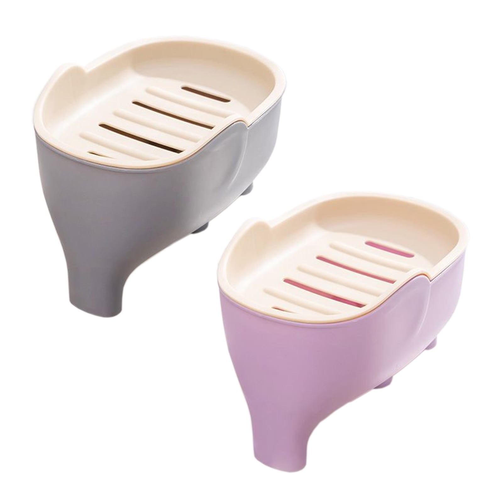 WONIU 2 Pack Elephant Soap Dishes with Dry Tray, Self Draining, Sponge ...