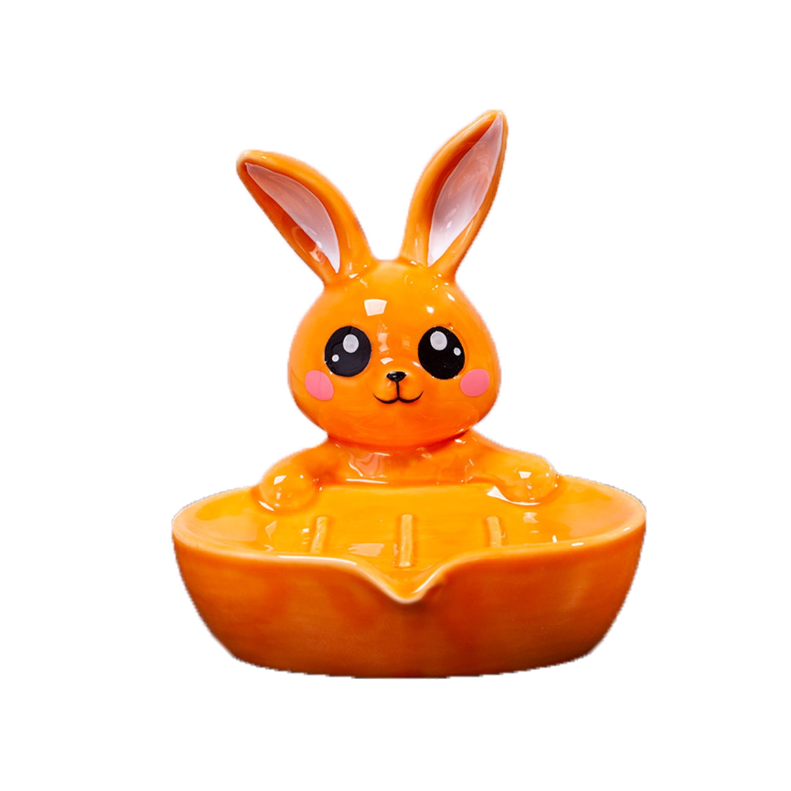 WONIU Orange Rabbit Cute Animal Ceramic Soap Dish Self Draining Soap ...