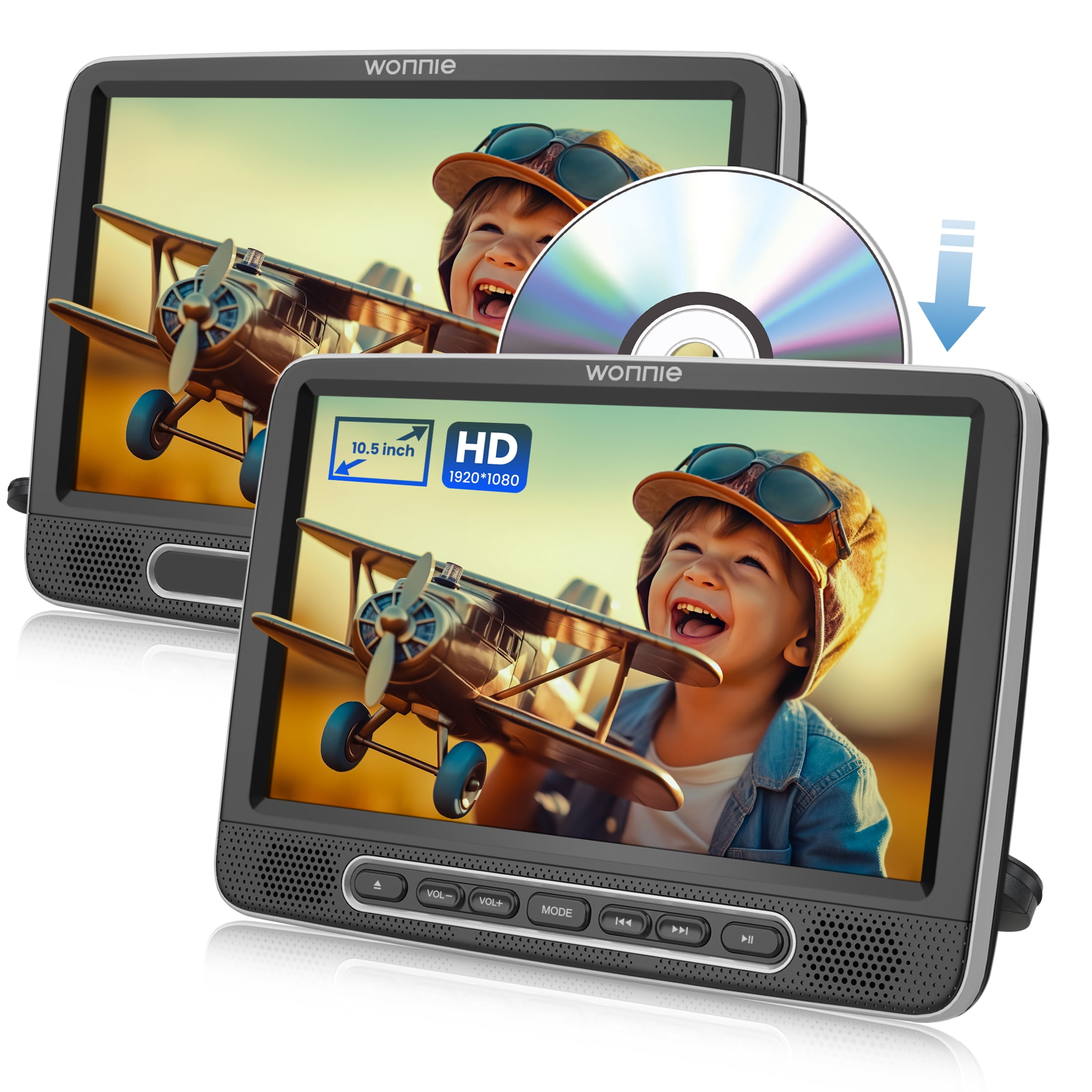 WONNIE 10.5” Portable Dual Screen Car DVD Player, Headrest DVD Player ...