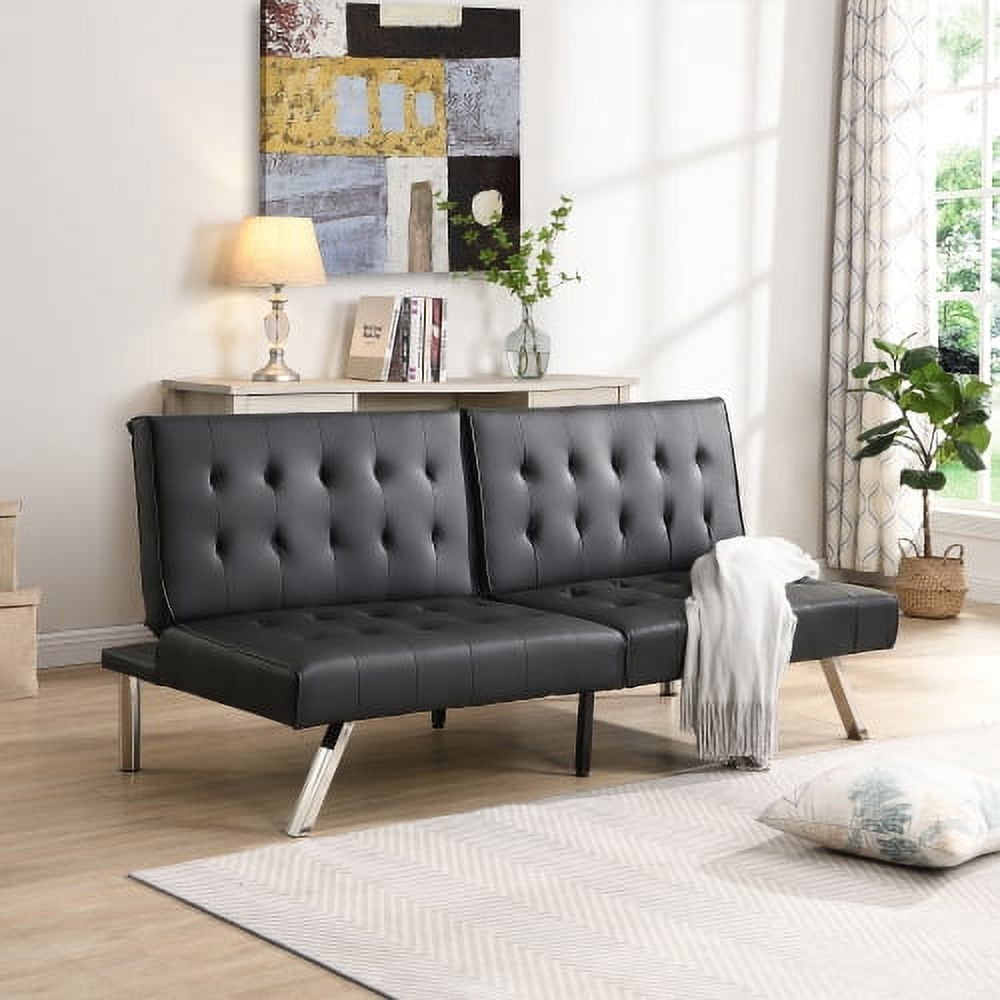 WOOD FRAME, STAINLESS LEG, FUTON, SOFA BED BLACK PVC - Walmart Business ...
