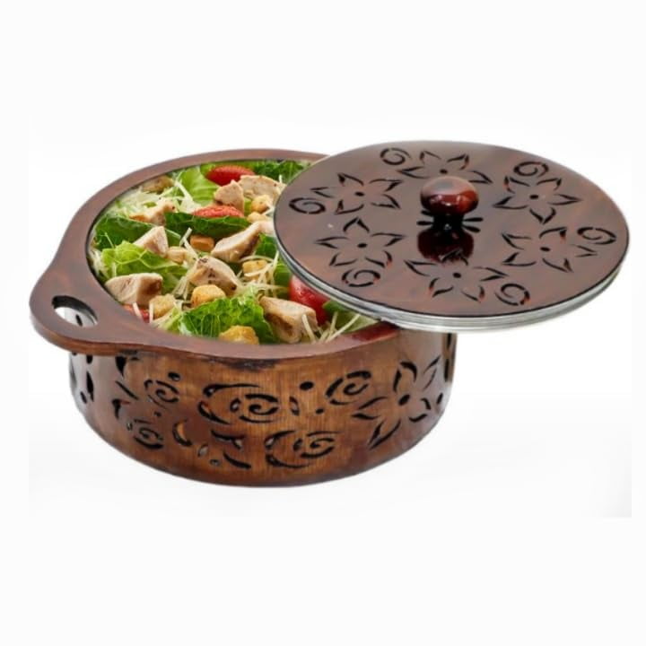 WOOD ROOM Handmade Wooden Casserole Roti Box Chapatti HotpotHotcase for ...