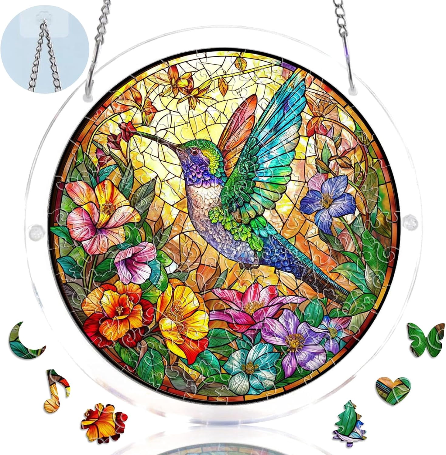 WOODBESTS 83-Piece Acrylic Jigsaw Puzzle Suncatcher, Hummingbird ...