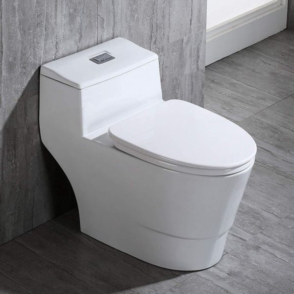 WOODBRIDGE Dual Flush Elongated One Piece Soft Closing Seat with ...
