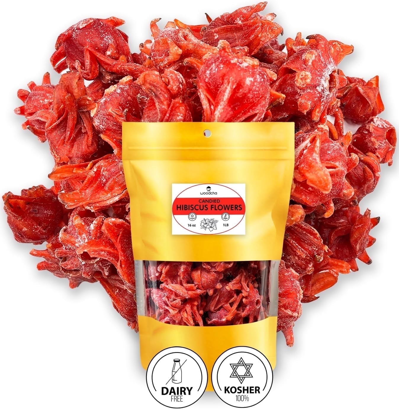 WOODCHA Candied Hibiscus, Dried Edible Flowers, Edible Hibiscus Flowers ...