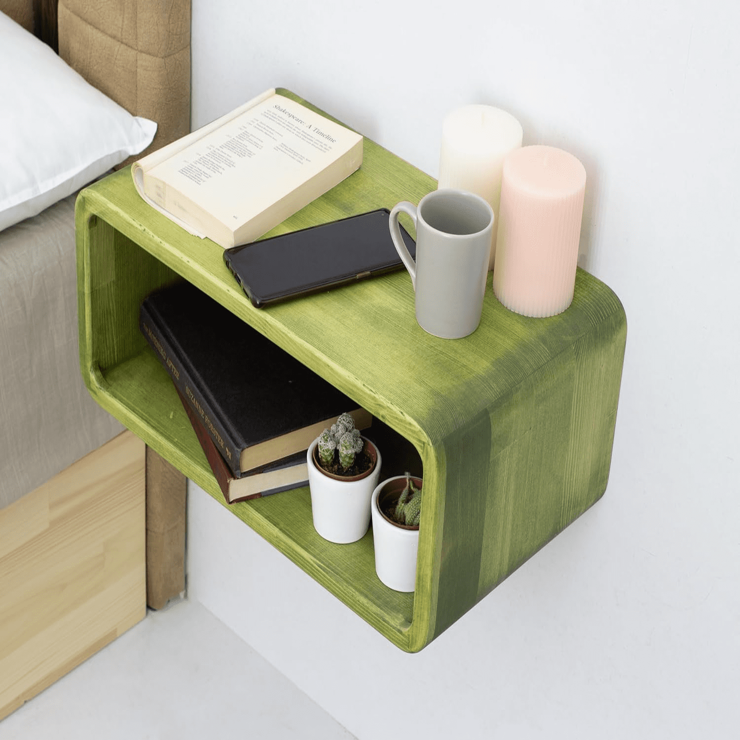 WOODCHES Floating Nightstand Wooden Bedside Table Nightstand Shelf ...