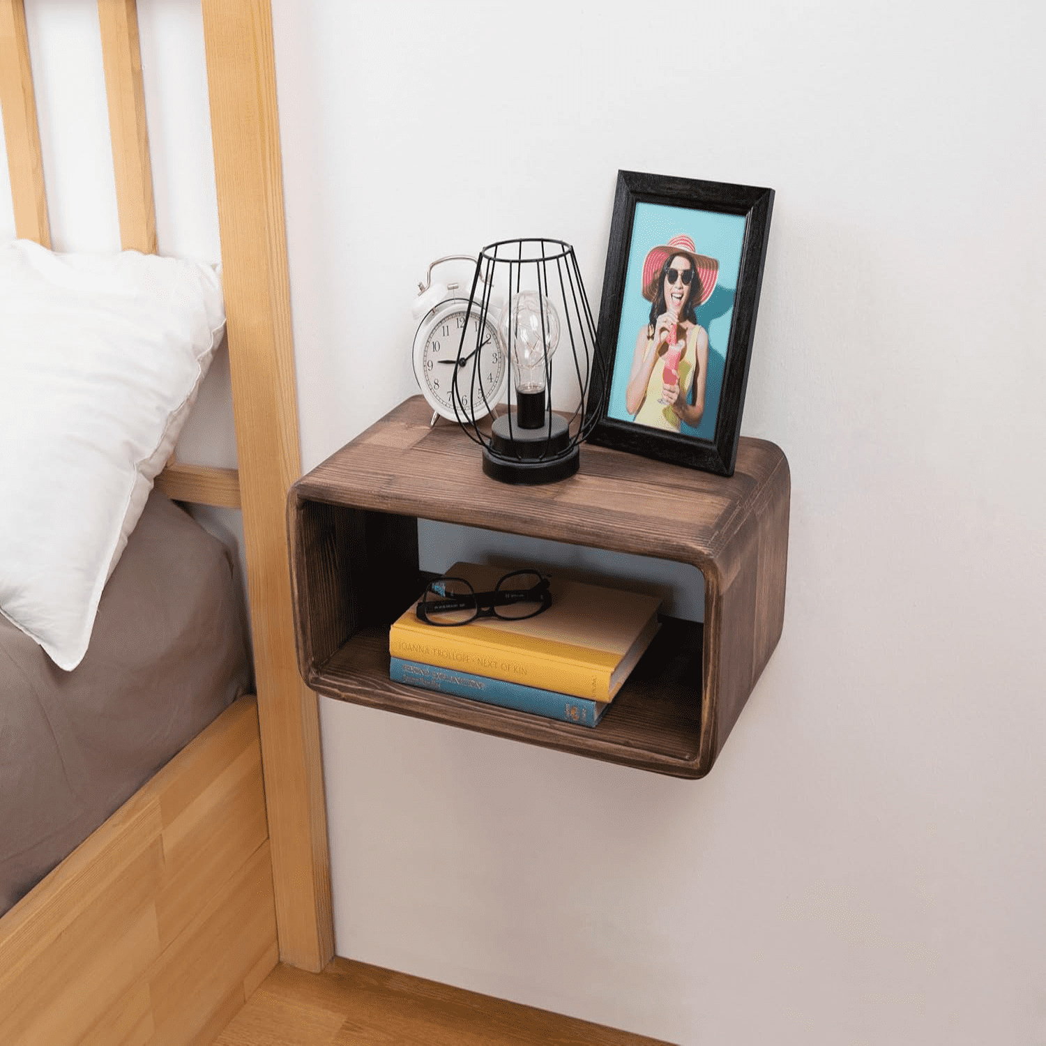 WOODCHES Floating Nightstand Wooden Bedside Table Nightstand Shelf ...