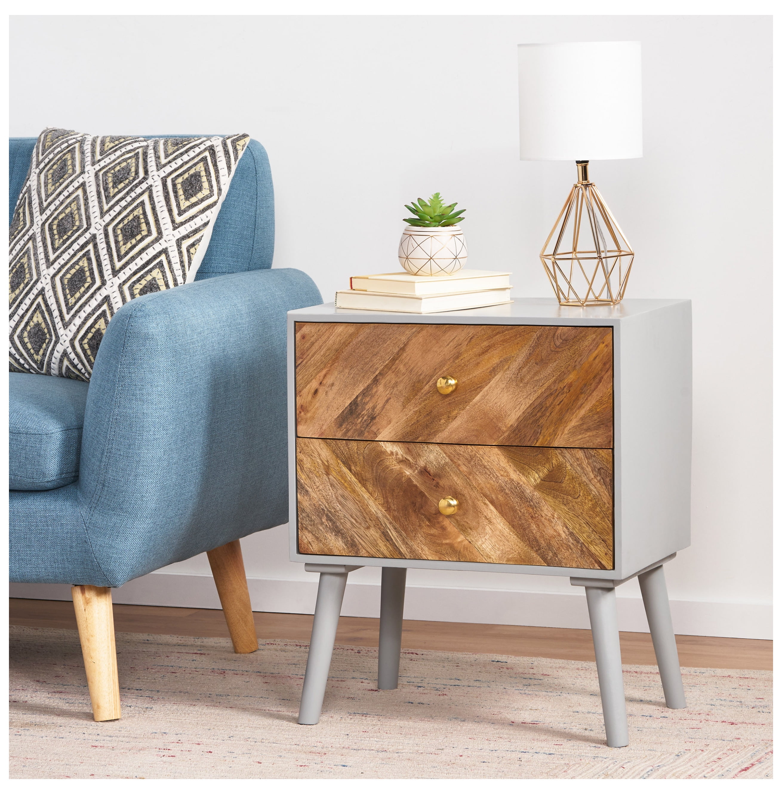 WOODEN / MDF FITTED 2 DRAWER CABINET- ( KD LEGS Natural + Wood - Walmart.com