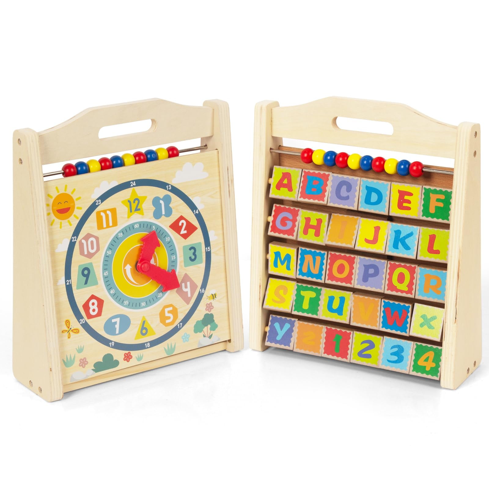 WOODENFUN Toddler Learning Clock TSF6 Toys,Wooden Telling Time Teaching ...