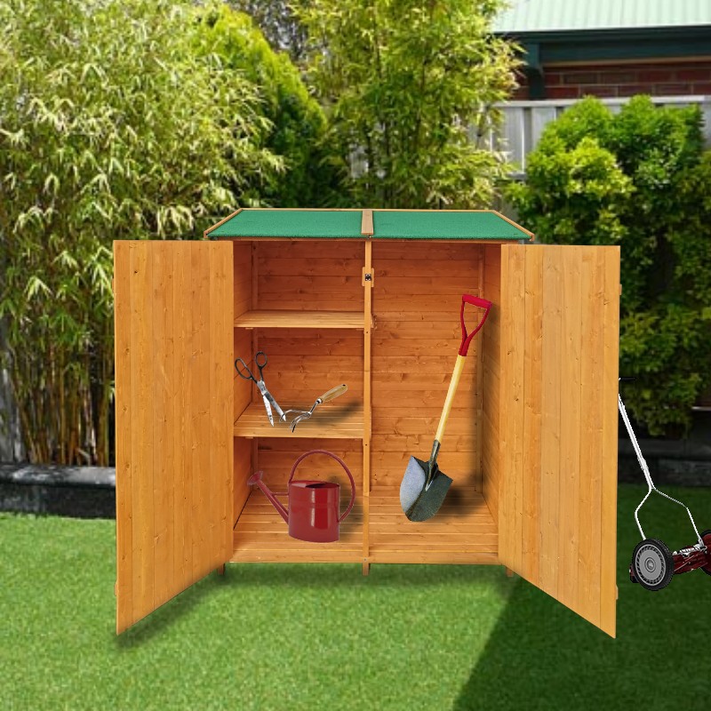 WOODENSHED Natural for Backyard Garden Big Tool Storage Flat Roof Tool ...