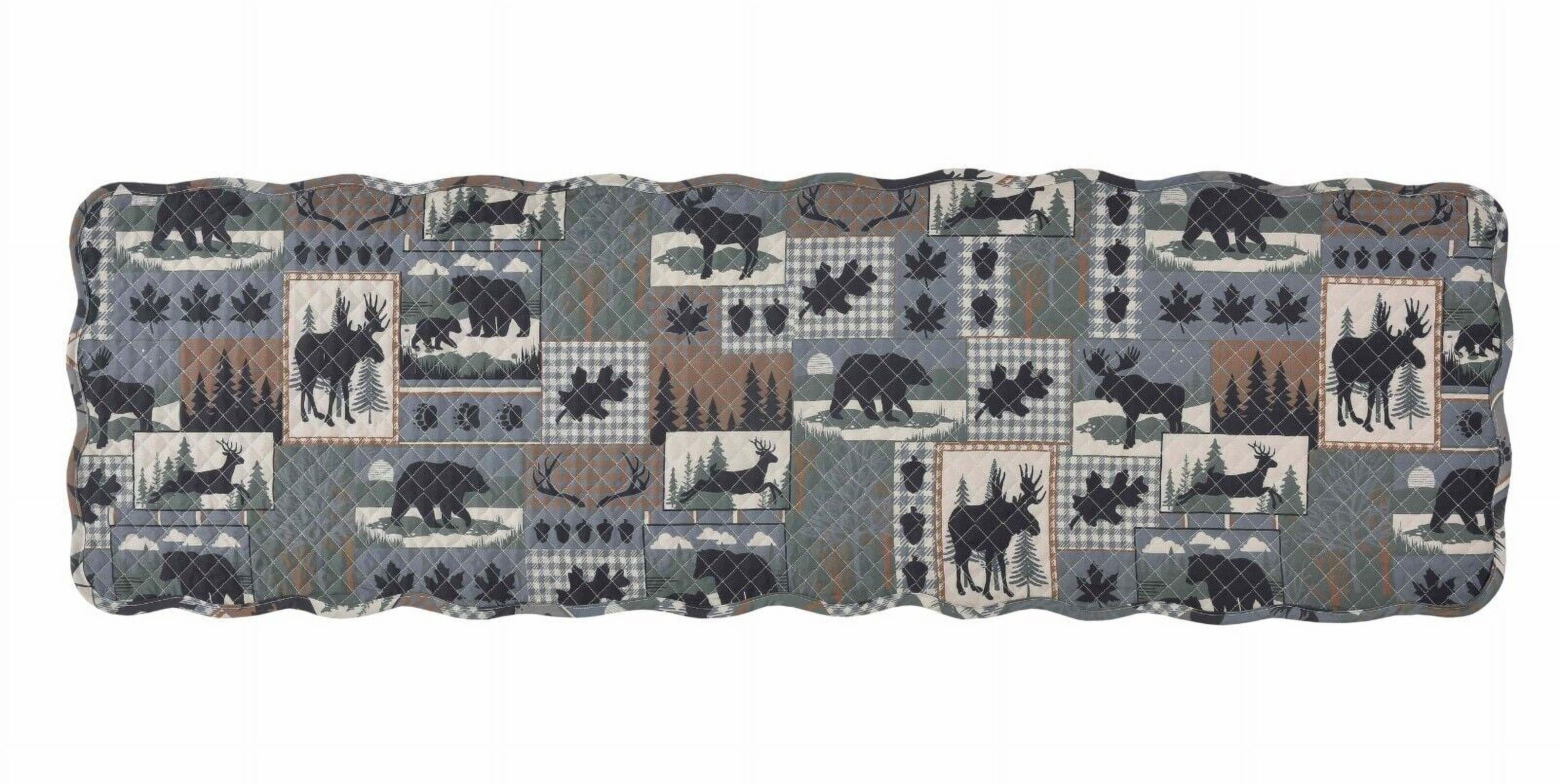 WOODLAND FOREST Bear & Moose 51" x 14" Quilted Table Runner, by DeLeon ...