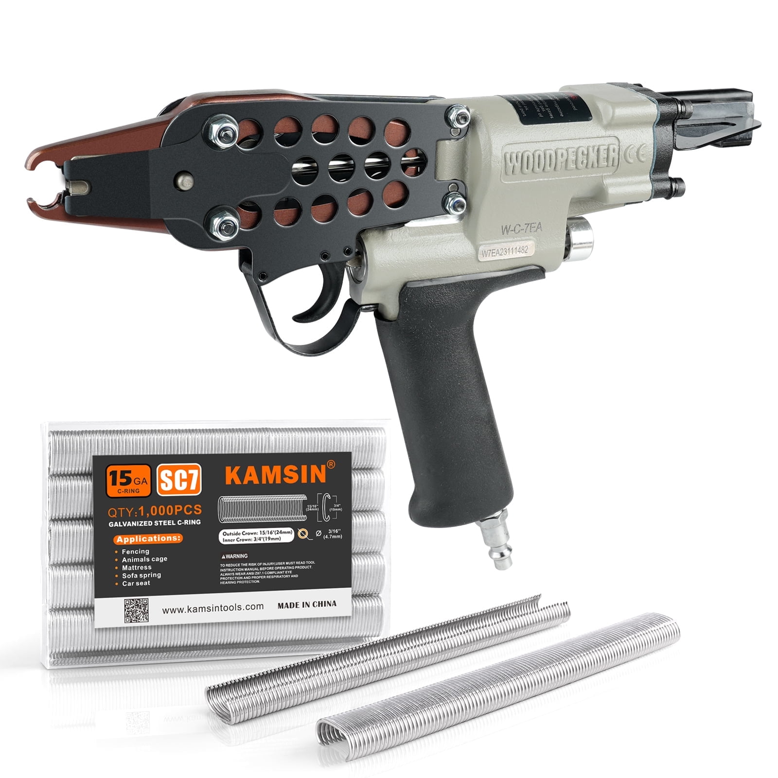 WOODPECKER C-7EA 15GA Pneumatic Hog Ring Stapler Kit,15 GA 7-8mm ...