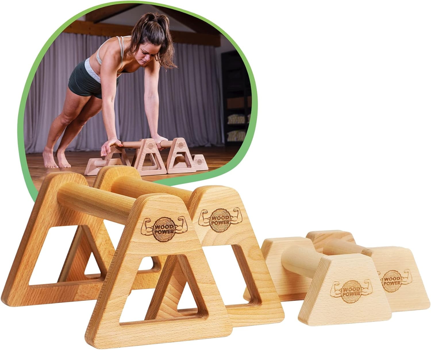 WOODPOWER® - PowerBars, Wooden Parallettes Push Up Bars, Joint-Friendly ...