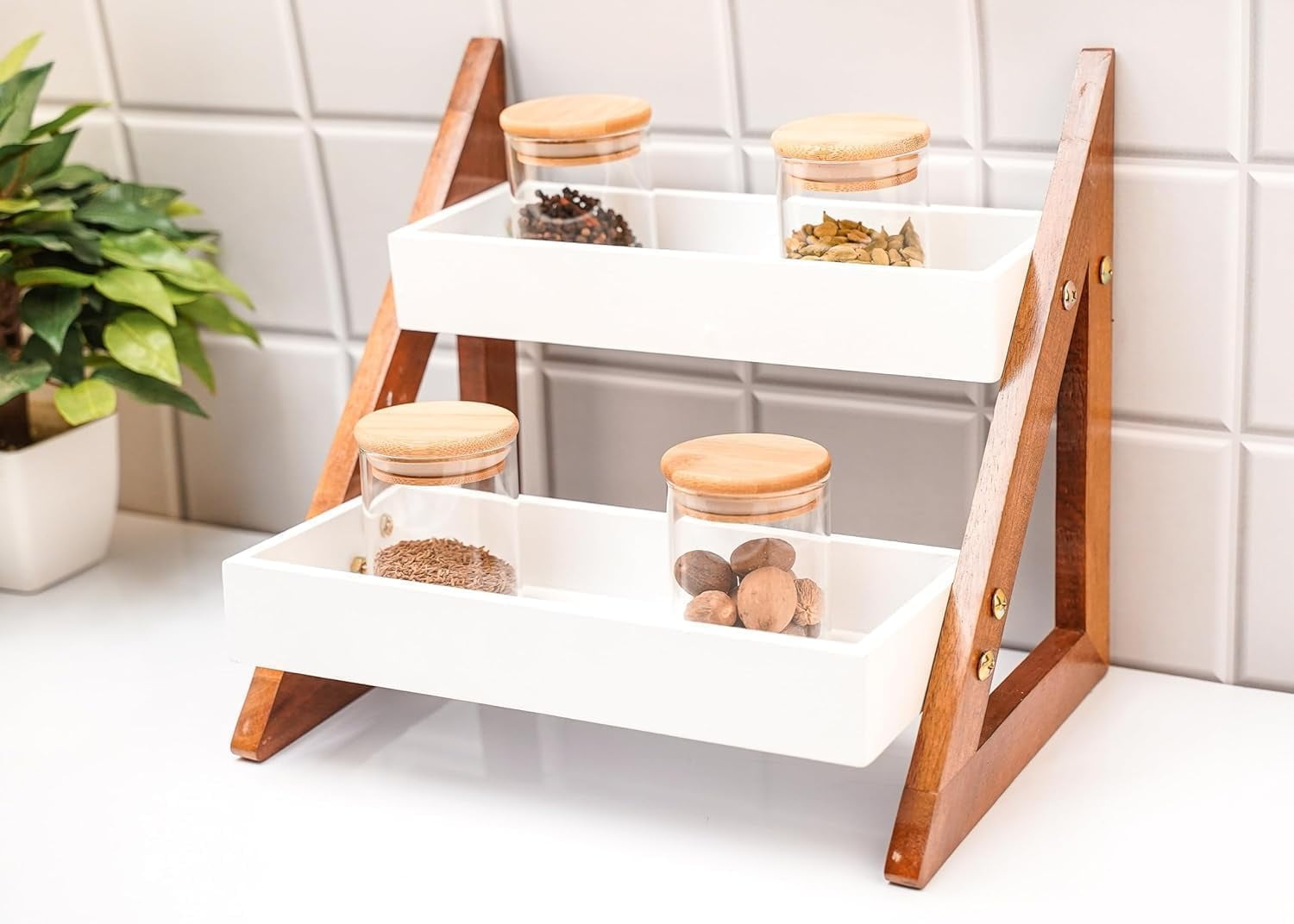 WOODSYART Wooden Multipurpose Shelf For Jars And Bottle Holder Kitchen ...