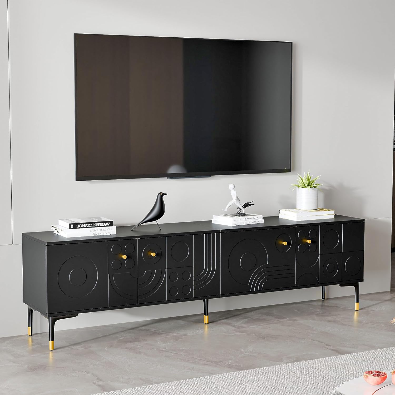 WOODTIME 78.7" W TV Stand with Carved Patterns for TVs up to 85 Inches ...