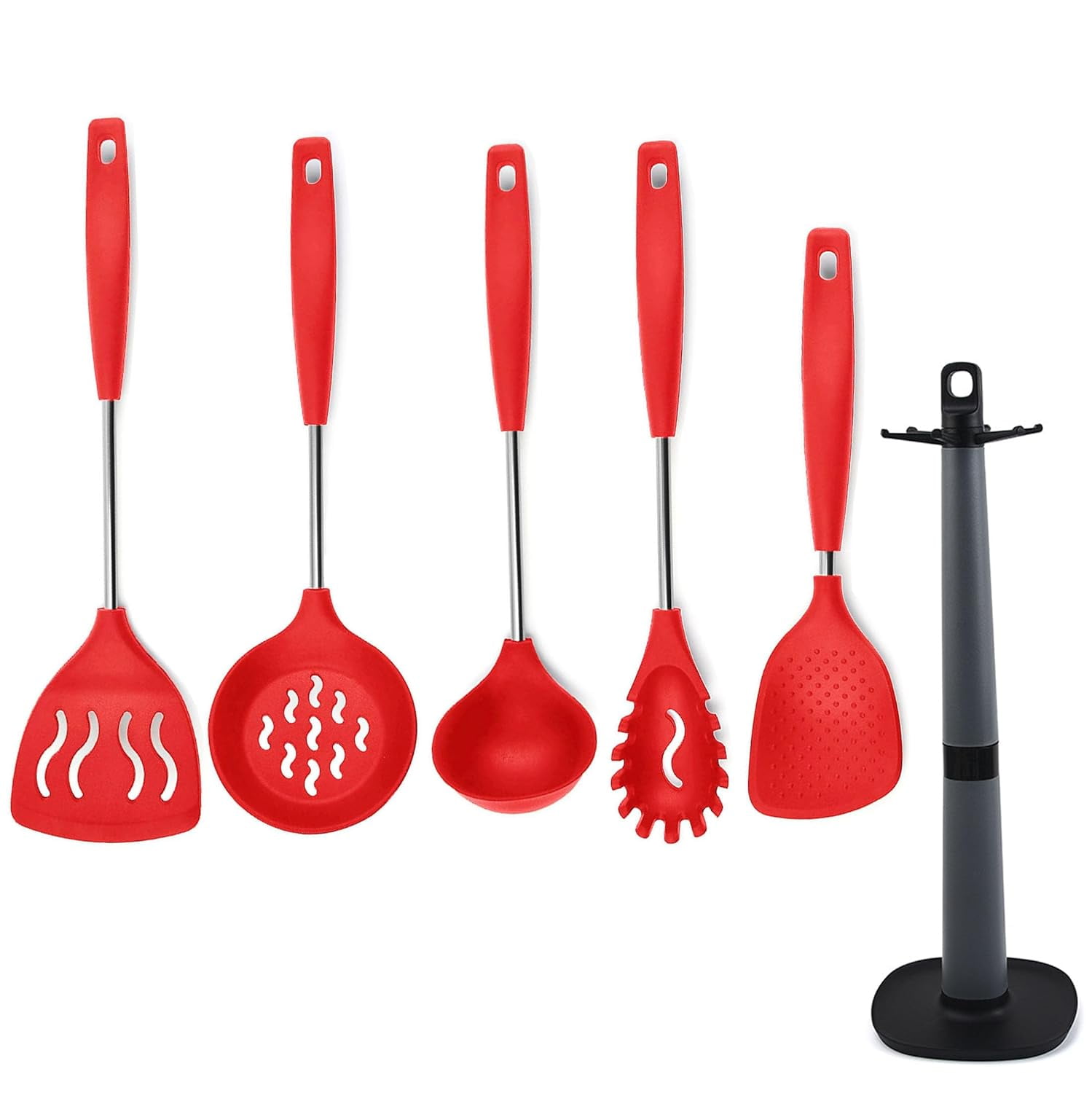WOODTULA Silicone Non Stick Spoon Set for Cooking Dosa Ladle Skimmer ...