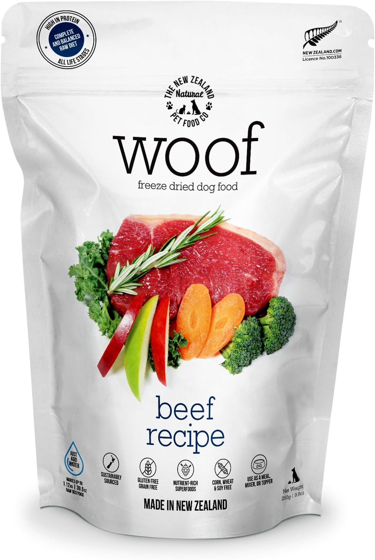 WOOF Freeze Dried Dog Food - Beef Recipe, High Protein, Use as a ...
