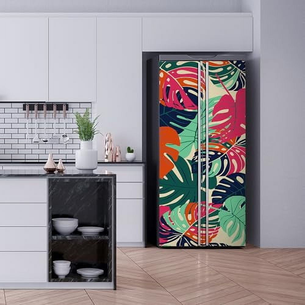 WOOHOOROO Peel and Stick Refrigerator Wrap Fridge Decor Colorful Summer ...