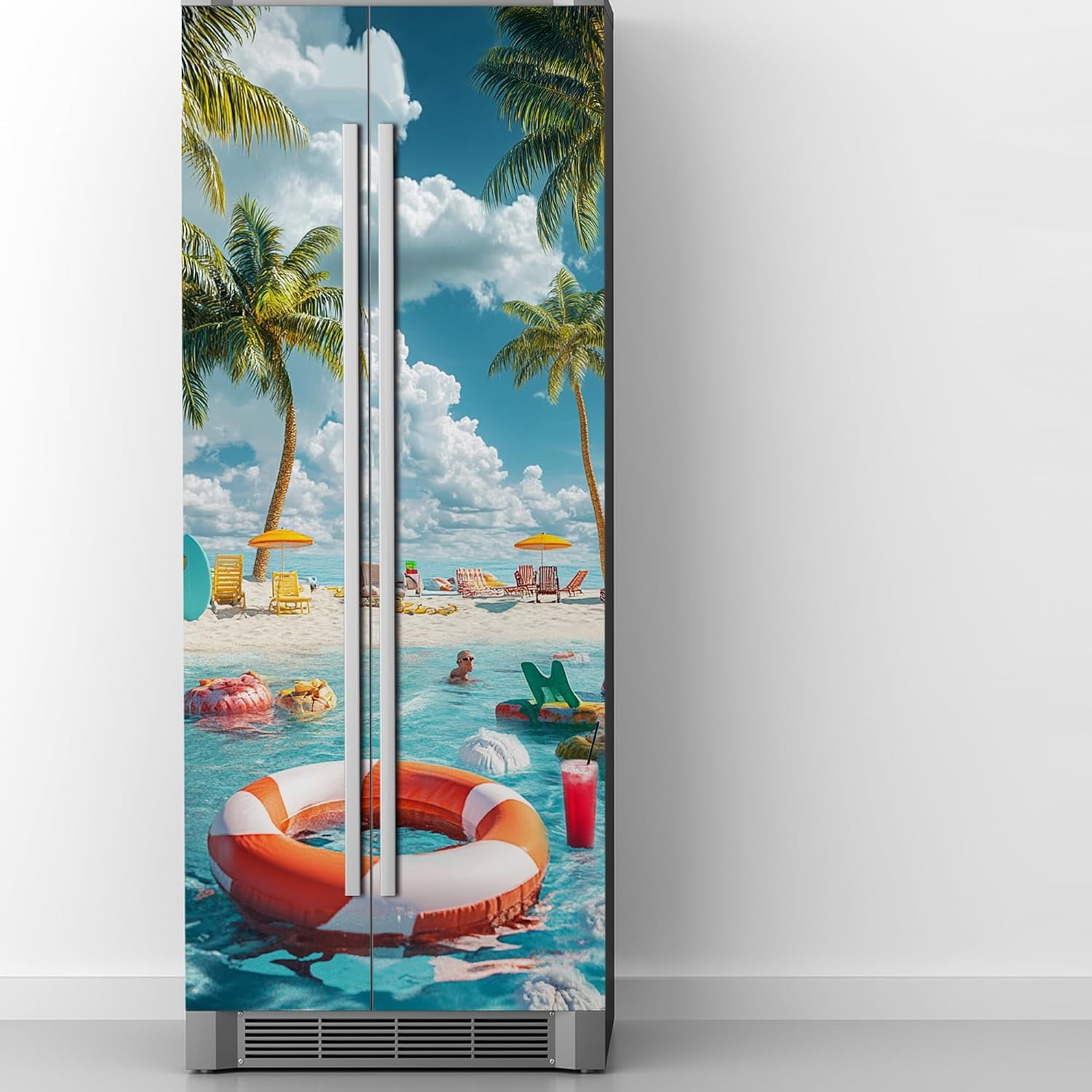 WOOHOOROO Peel and Stick Refrigerator Wrap Fridge Decor Summer Beach ...