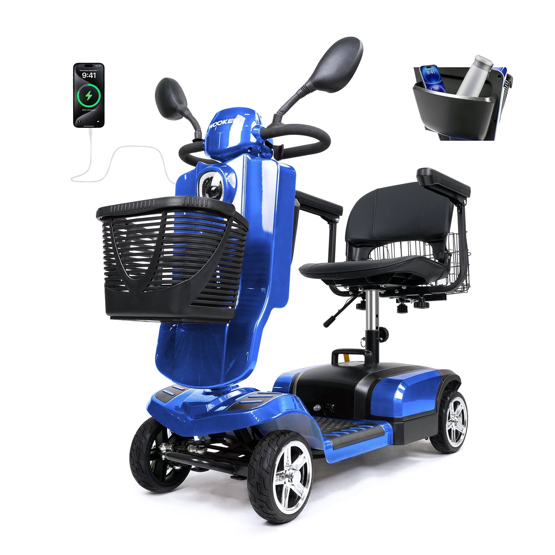 Wooken 24V 12AH Electric Scooter, 4 Wheels Folding Mobility Scooter for ...