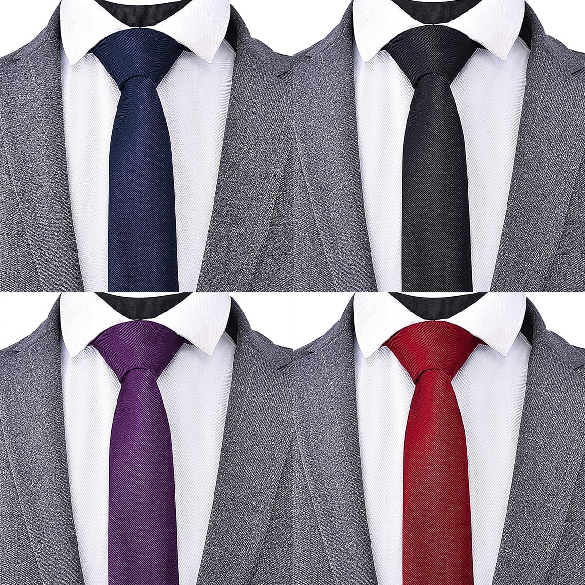 WOOMER Solid Color Tie Formal Necktie for Men 4 pack（Black、Dark Purple ...