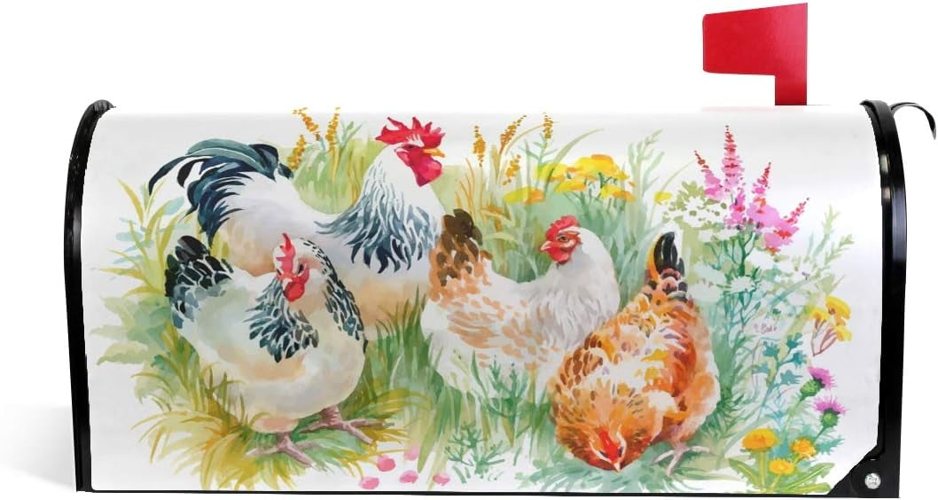 WOOR Chicken and Rooster in The Grass Magnetic Mailbox Cover MailWraps ...
