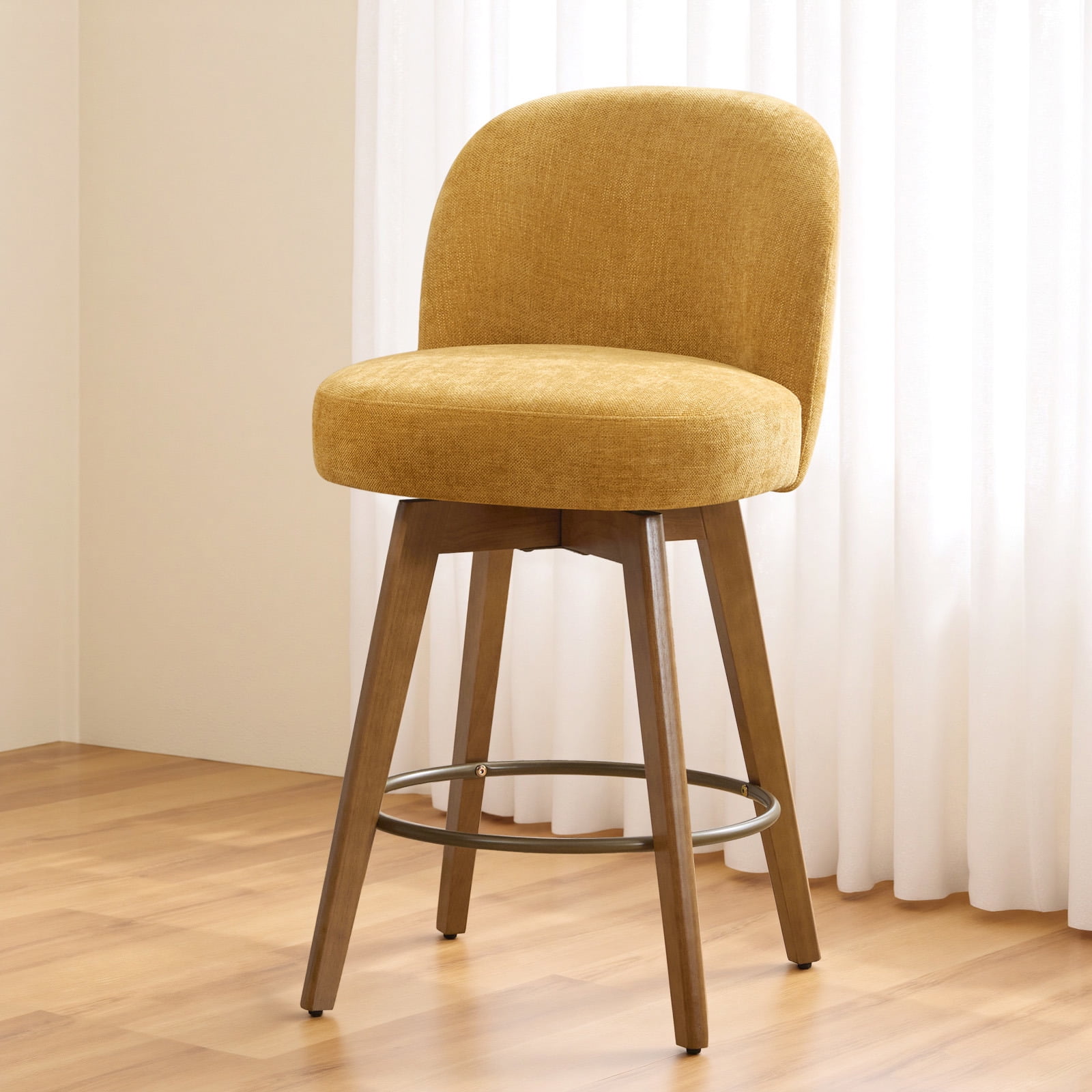 WOOW DEPOT 26" Swivel Chenille Bar Stools Set of 1, w/ 3.9" Thick Large ...