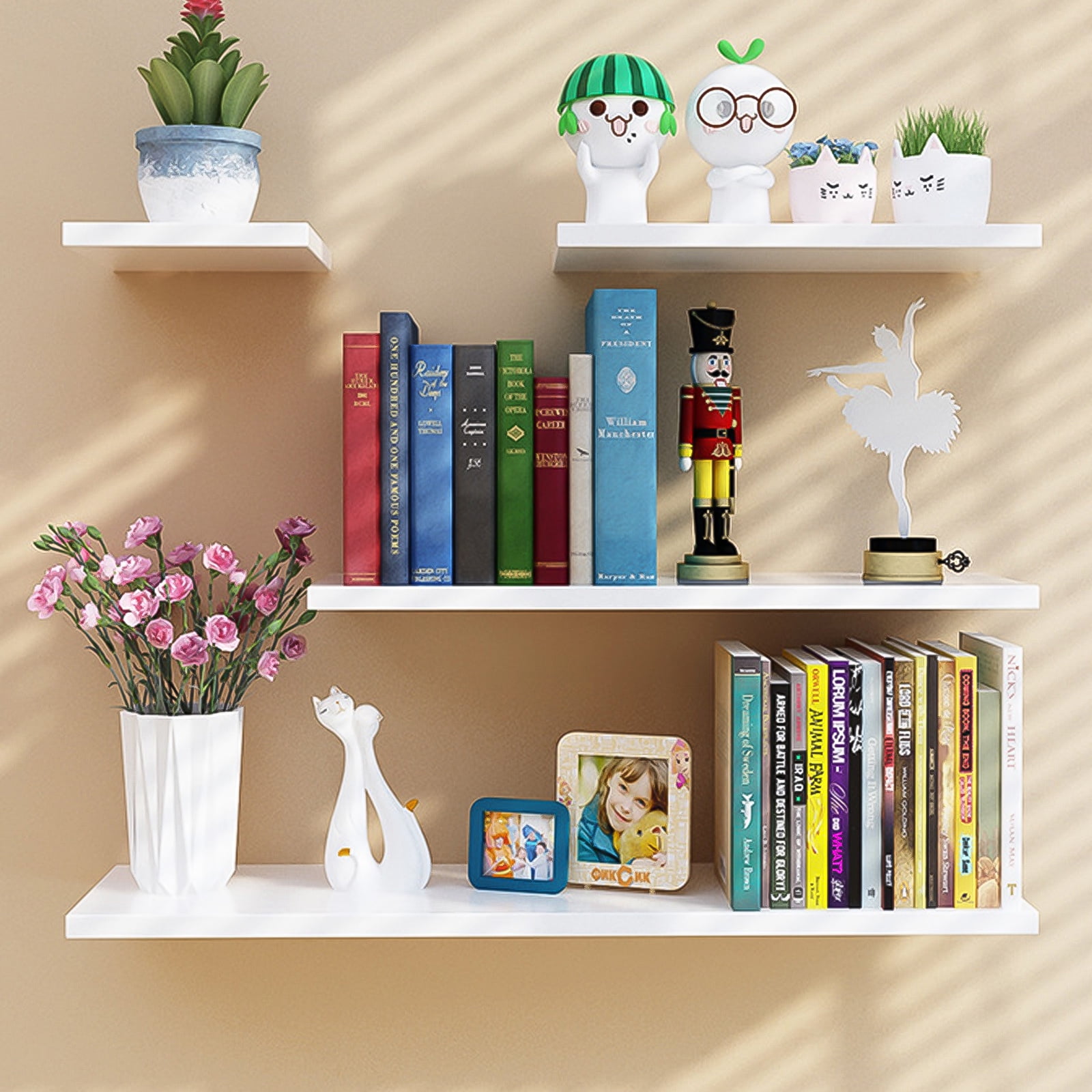 Woowdepot Set of 4 Wall Mounted Floating Shelves, 6in Wide for Various ...