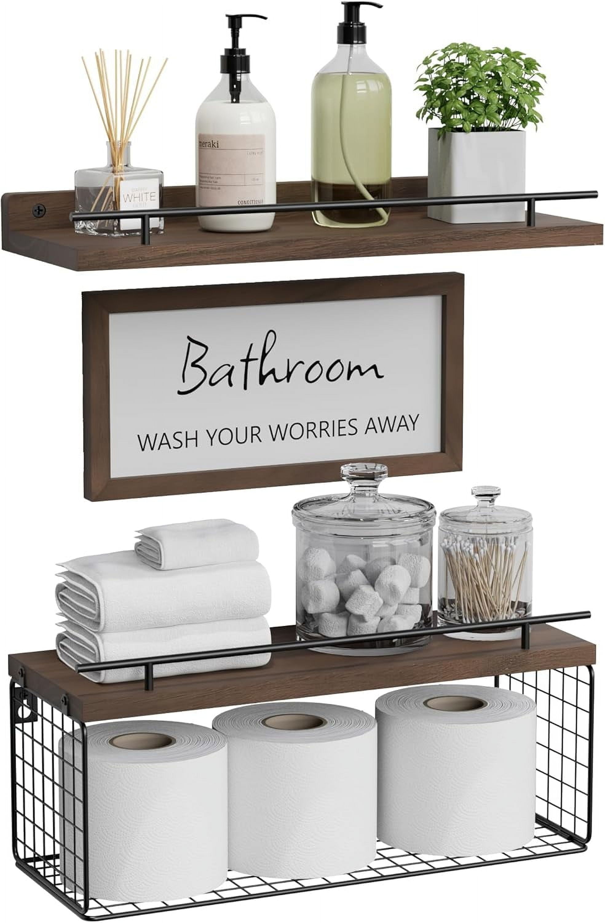 Floating Shelves for Bathroom Wall Decor Sign, Bathroom Organizers and ...