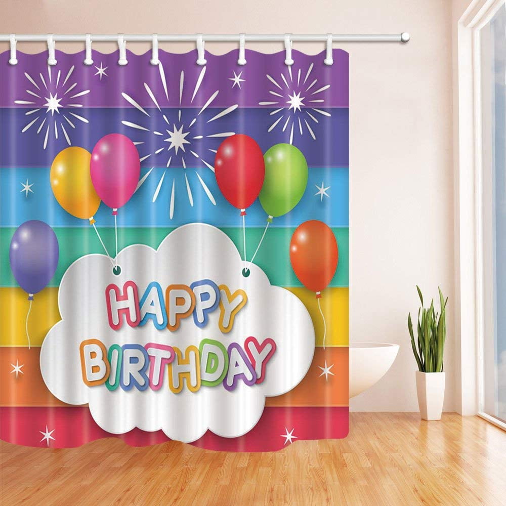 WOPOP Balloon Happy Birthday Fabric Polyester Fabric Bathroom Shower ...
