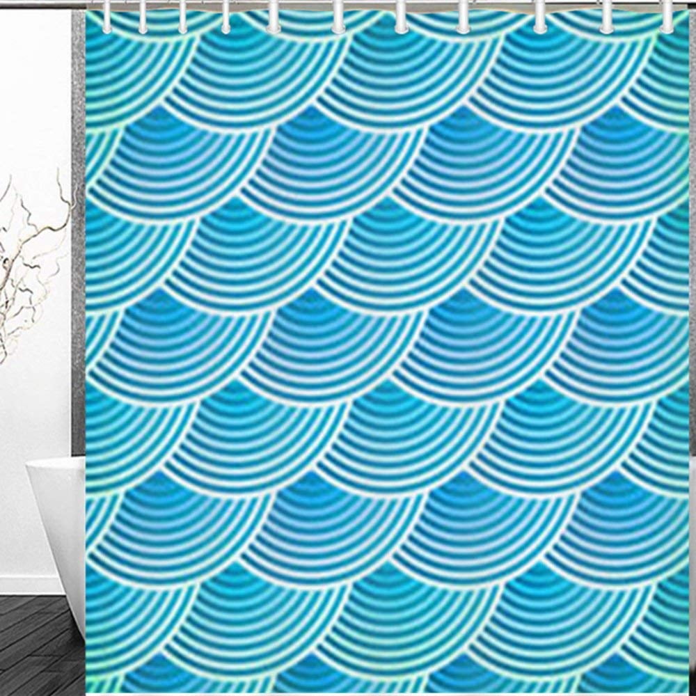 WOPOP Blue Fish Scales Textures Nature Texture Shower Curtain 60x72 ...