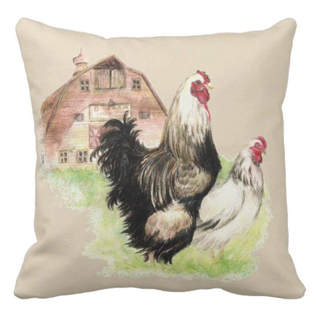 WOPOP Carole Watercolor Chickens Hen Rooster Farm Barkett Pillowcase ...