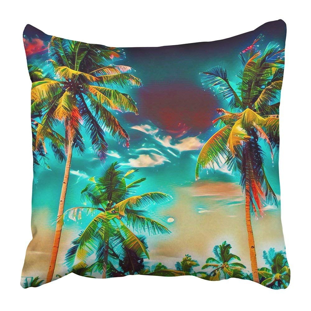 WOPOP Coco Palm Tree with Green Leaves on Sunset Sky Tropical Island ...
